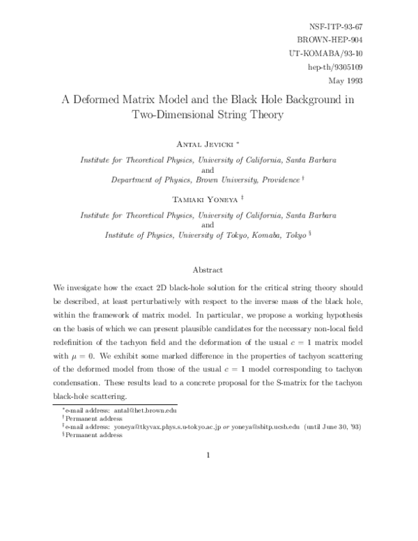 (PDF) A deformed matrix model and the black-hole background in two-dimensional string theory ...