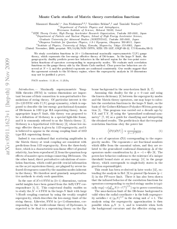 (PDF) Monte Carlo Studies of Matrix Theory Correlation Functions