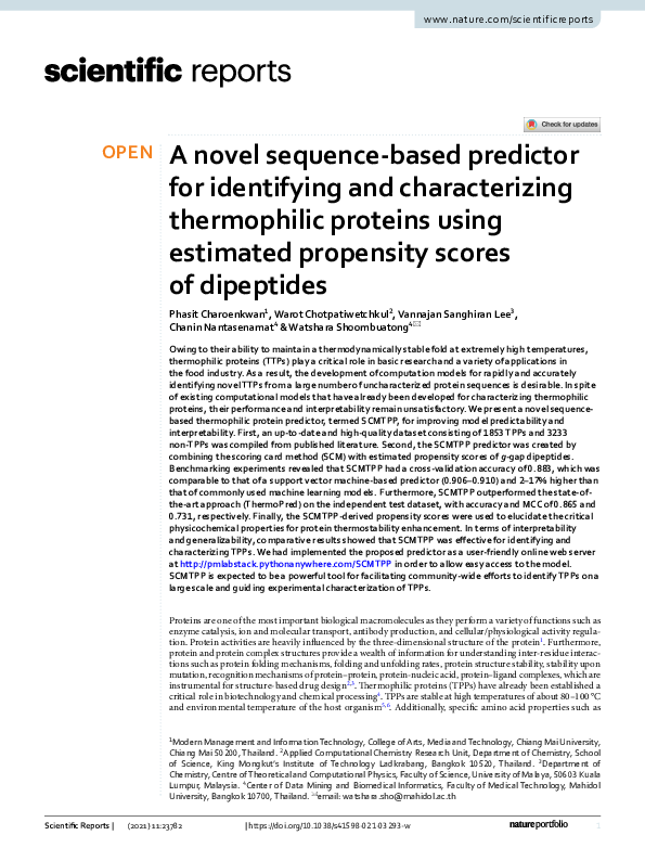 (PDF) A novel sequence-based predictor for identifying and characterizing thermophilic proteins ...