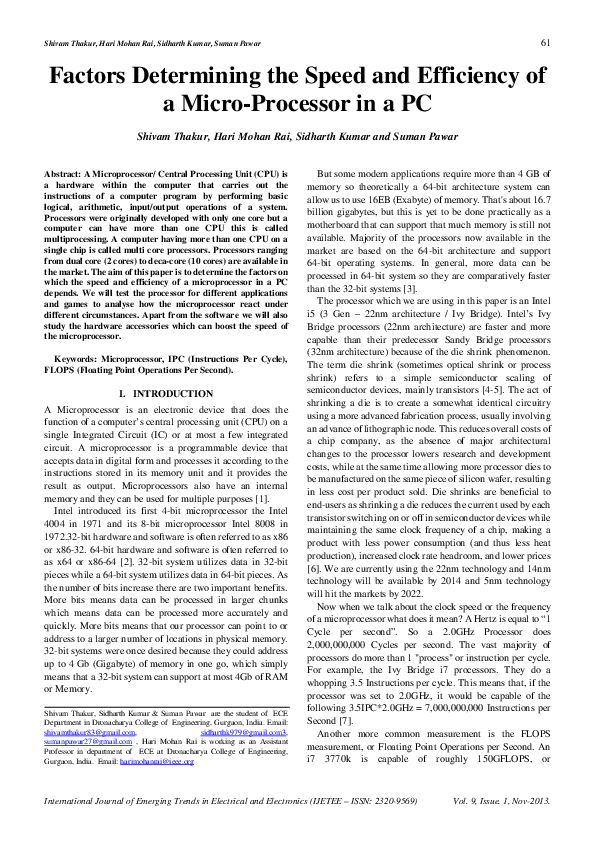 (PDF) Factors Determining the Speed and Efficiency of a Micro-Processor ...