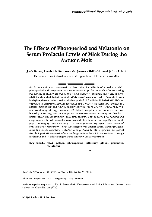 (PDF) The Effects of Photoperiod and Melatonin on Serum Prolactin ...