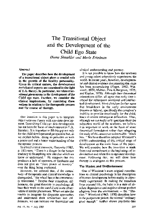 (PDF) The Transitional Object and the Development of the Child Ego State