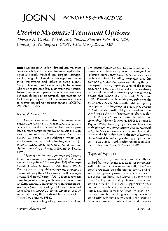 (PDF) Uterine Myomas: Treatment Options