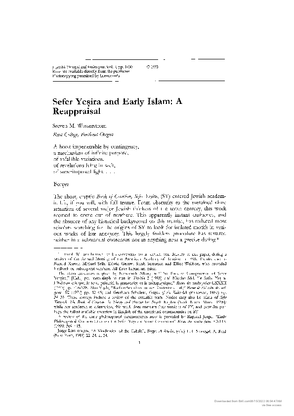 (PDF) Sefer Yesira and Early Islam: A Reappraisal