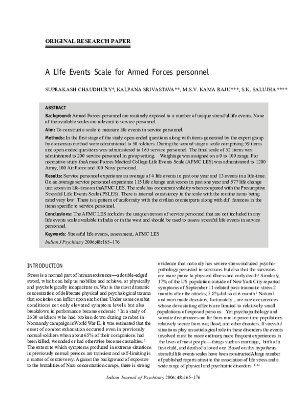 (PDF) A Life Events Scale for Armed Forces personnel