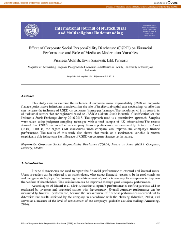 (PDF) Effect of Corporate Social Responsibility Disclosure (CSRD) on Financial Performance and ...