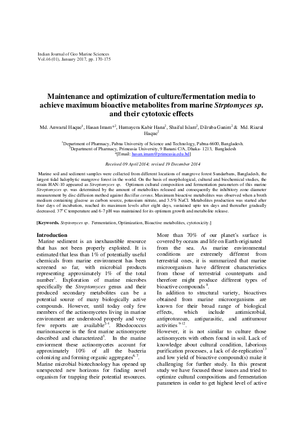 (PDF) Maintenance and optimization of culture/fermentation media to ...