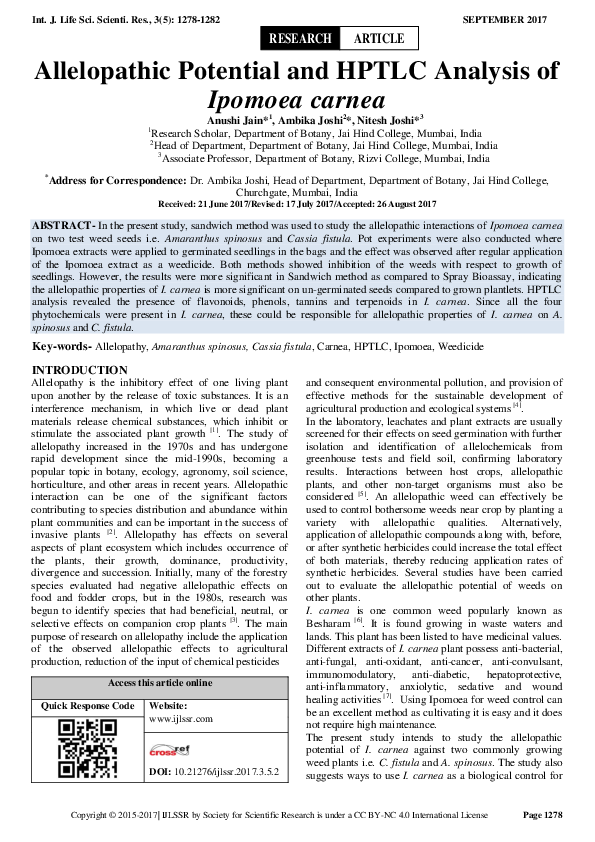 (PDF) Allelopathic Potential and HPTLC Analysis of Ipomoea carnea