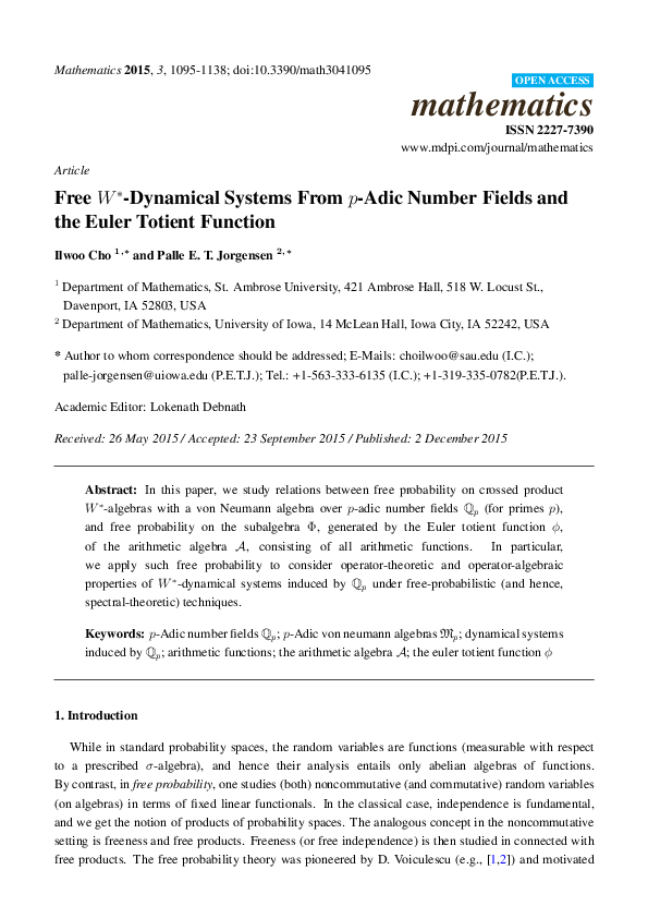 (PDF) Free W*-Dynamical Systems From p-Adic Number Fields and the Euler Totient Function | Palle ...