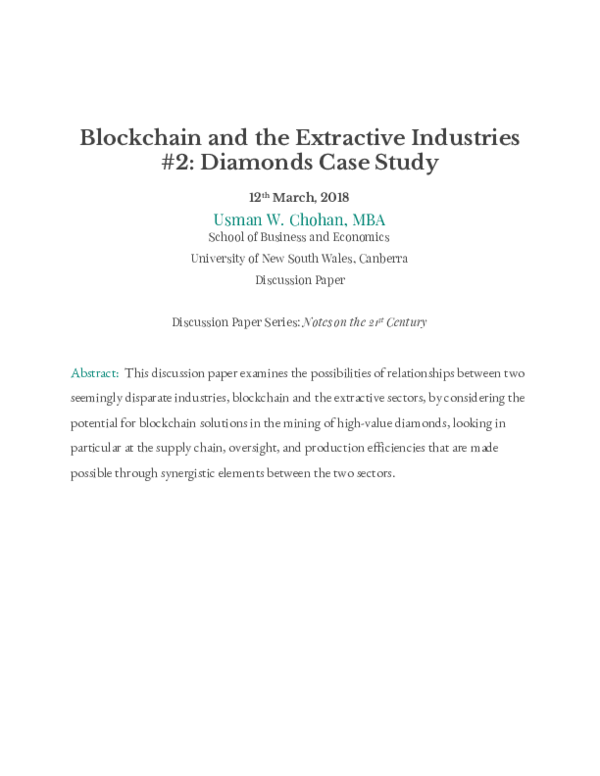 (PDF) Blockchain and the Extractive Industries #2: Diamonds Case Study