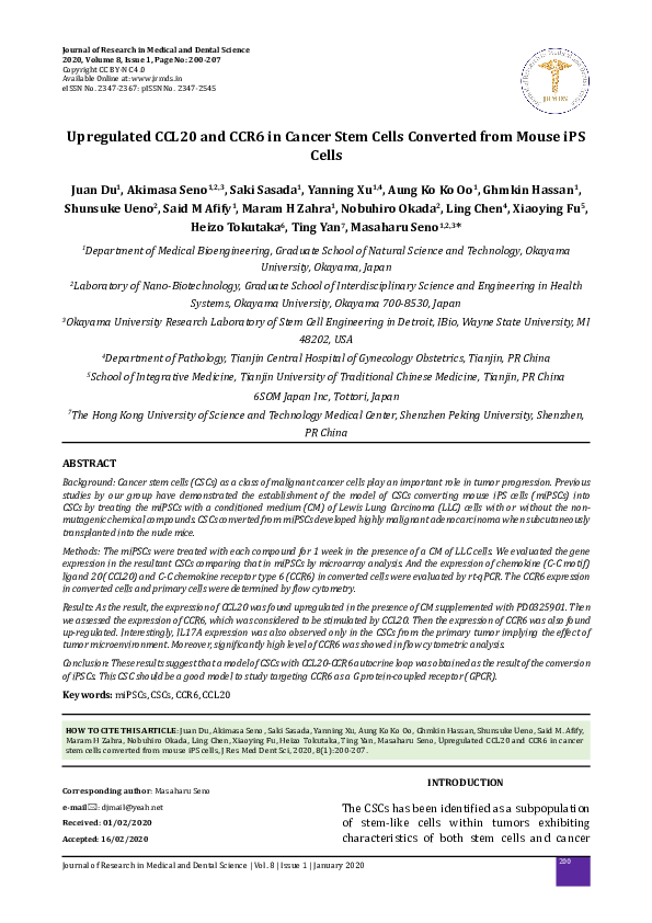 (PDF) Upregulated CCL20 and CCR6 in Cancer Stem Cells Converted from ...
