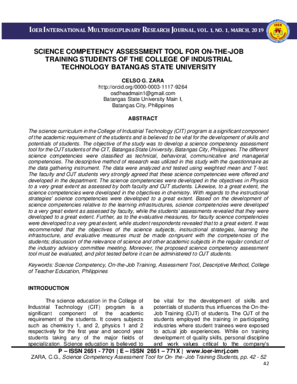 (PDF) Science Competency Assessment Tool for On-The-Job Training ...