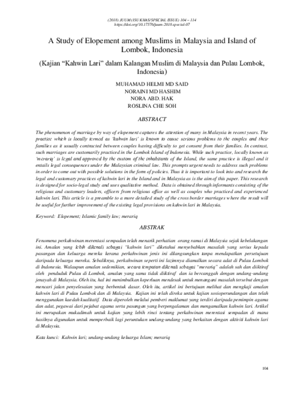 (PDF) A study of elopement among muslims in Malaysia and Island of ...