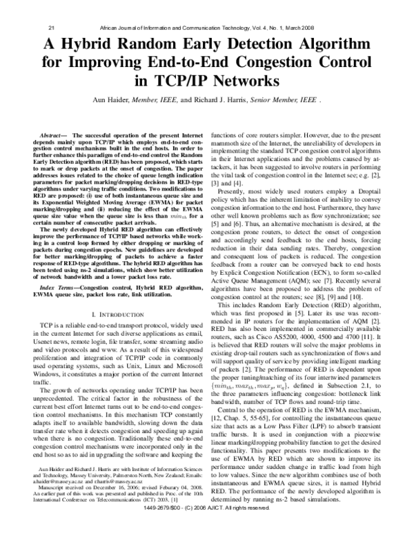 Pdf A Hybrid Random Early Detection Algorithm For Improving End To End Congestion Control In