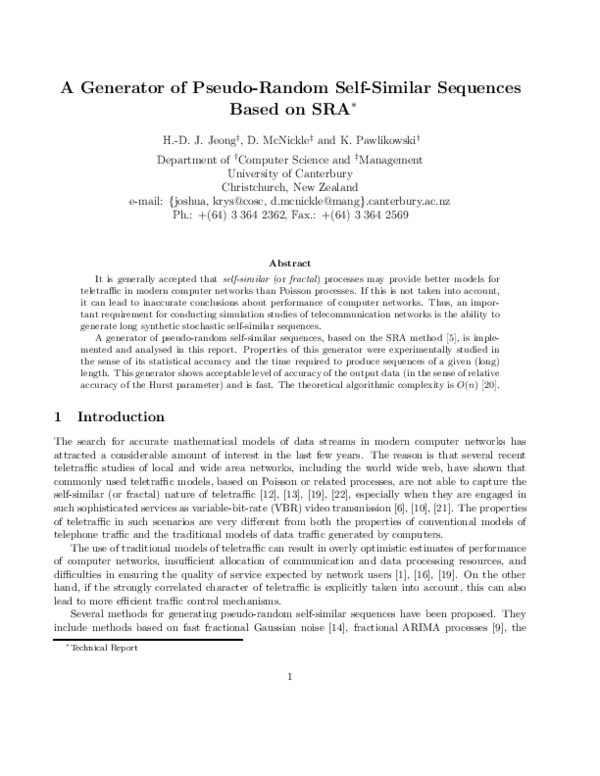 (PDF) A Generator of Pseudo-Random Self-Similar Sequences Based on SRA