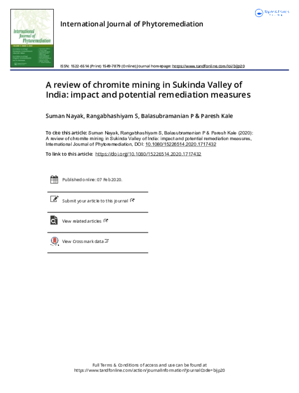 (PDF) A review of chromite mining in Sukinda Valley of India: impact and potential remediation ...