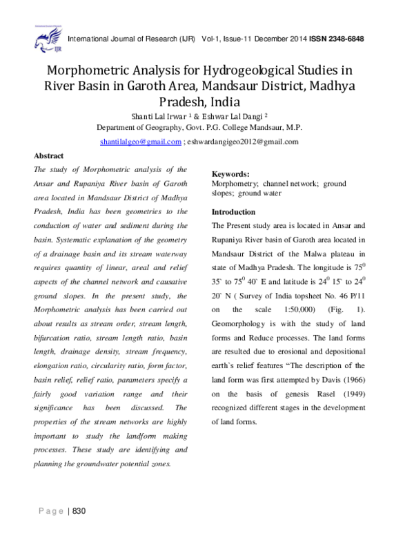 (PDF) Morphometric Analysis for Hydrogeological Studies in River Basin ...