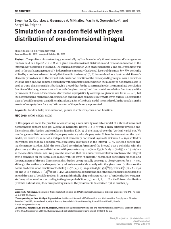 (PDF) Simulation of a random field with given distribution of one ...