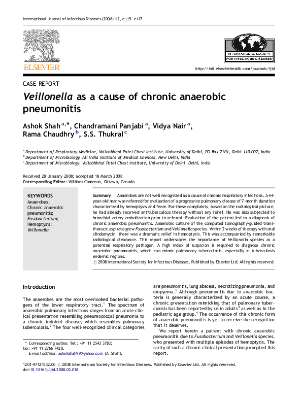 (PDF) Veillonella as a cause of chronic anaerobic pneumonitis
