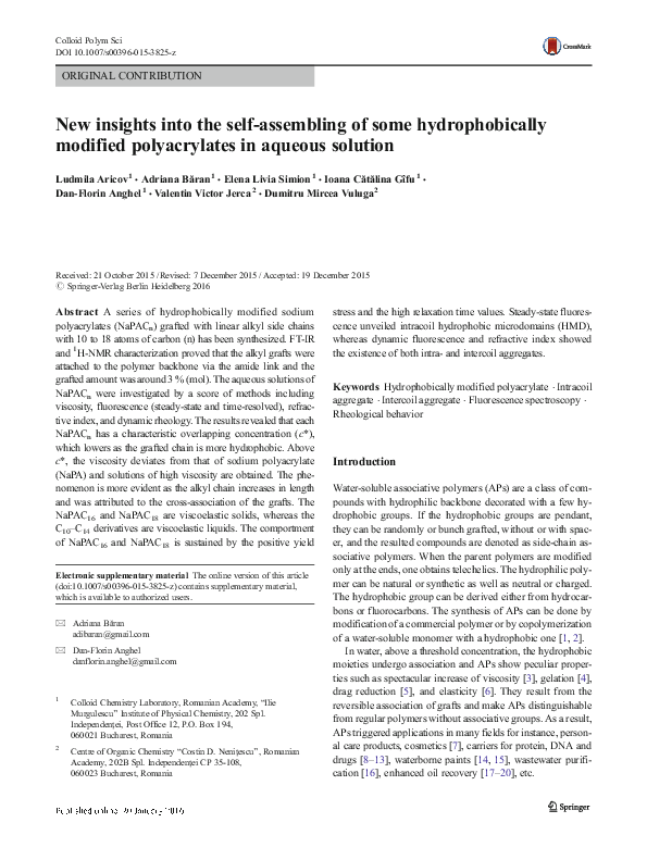 (PDF) New insights into the self-assembling of some hydrophobically ...