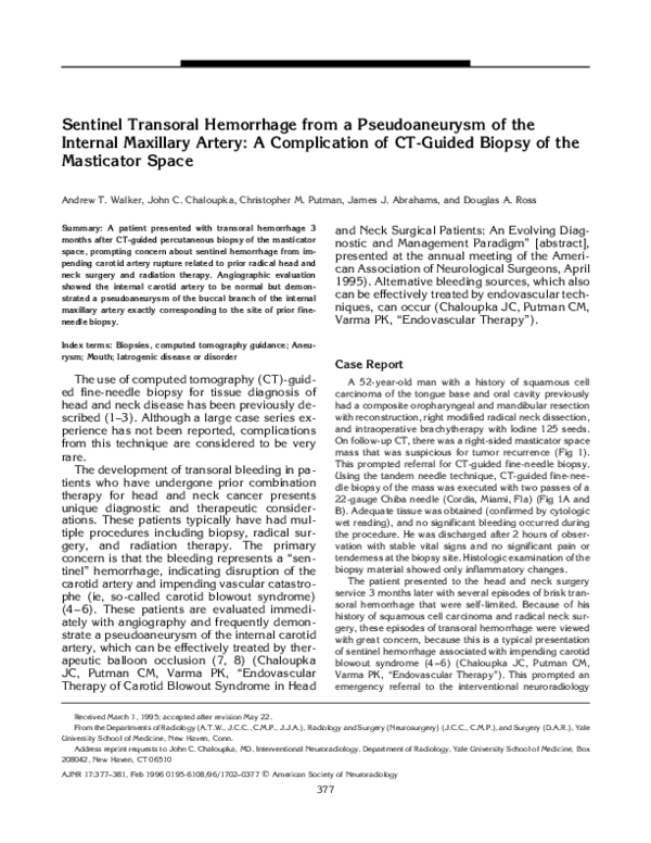 (PDF) Sentinel transoral hemorrhage from a pseudoaneurysm of the ...