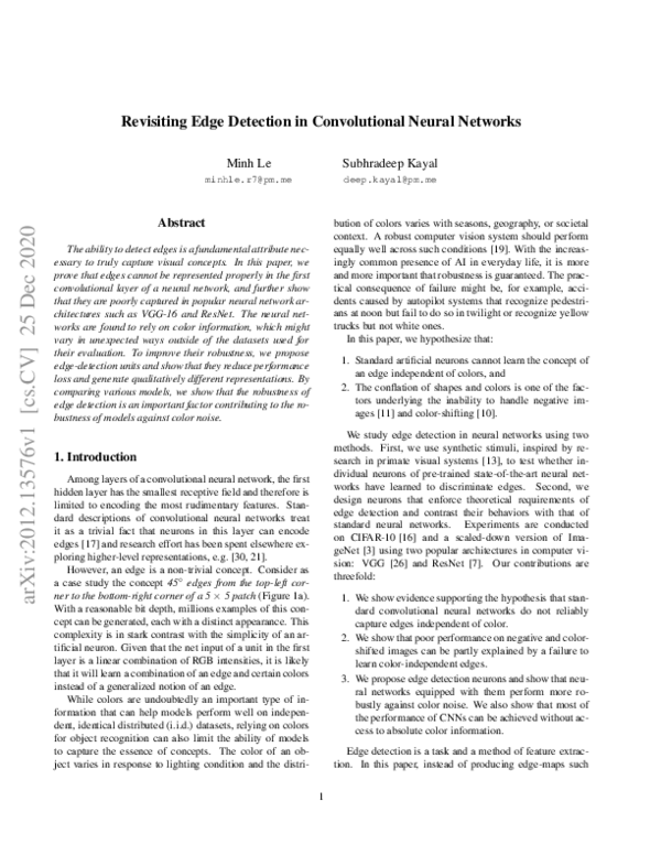 Revisiting Edge Detection in Convolutional Neural Networks Revisiting Edge Detection in Convolutional Neural Networks