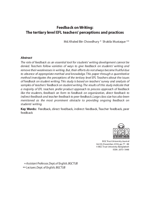 (PDF) Feedback on Writing: The tertiary level EFL teachers’ perceptions ...