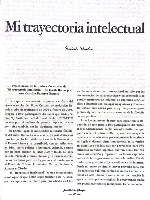 (PDF) Isaiah Berlin, Mi trayectoria intelectual