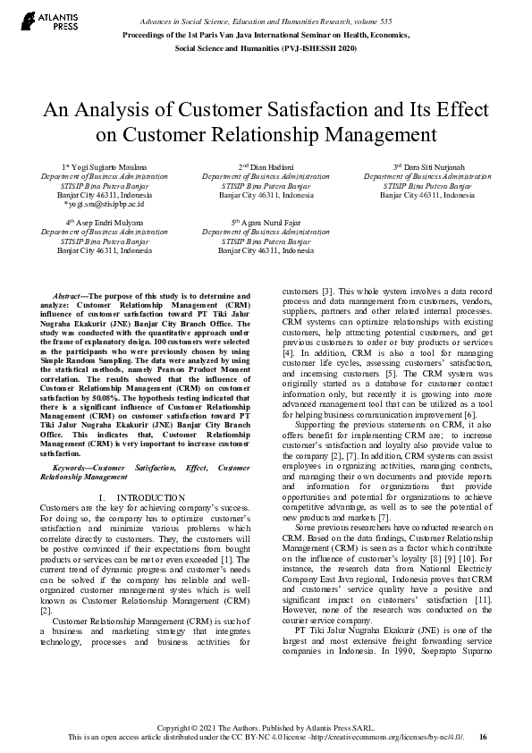 Pdf An Analysis Of Customer Satisfaction And Its Effect On Customer