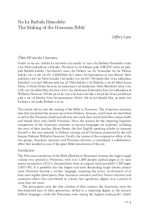 (PDF) No ka Baibala Hemolele: The Making of the Hawaiian Bible