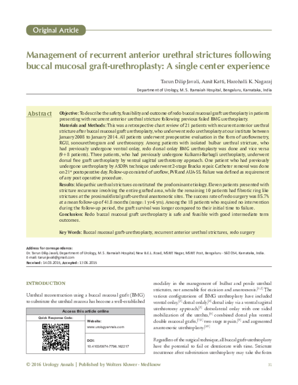 (PDF) Redo Buccal Mucosal Graft Urethroplasty Outcomes