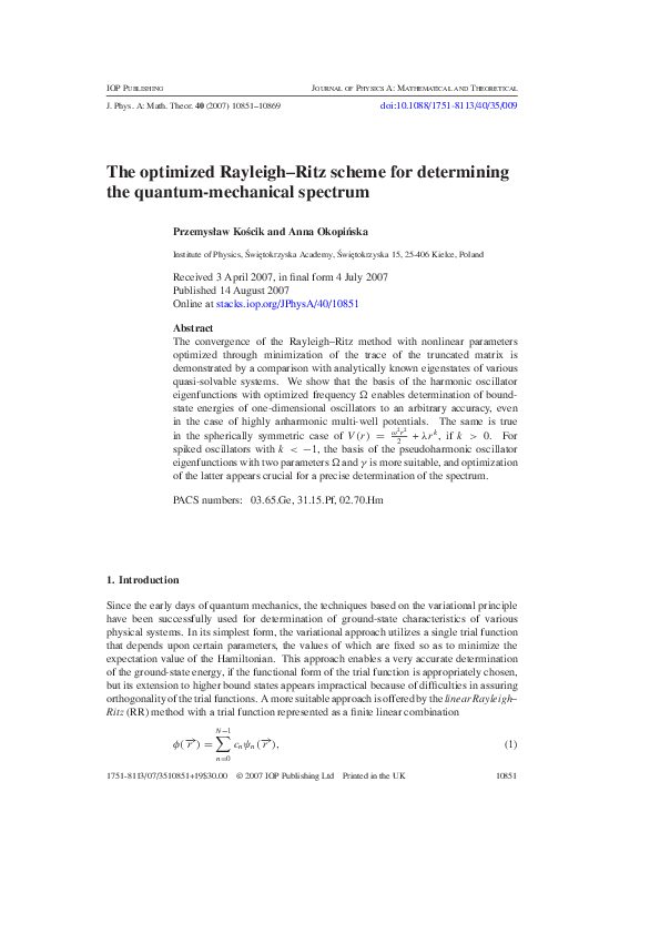 (PDF) The optimized Rayleigh–Ritz scheme for determining the quantum ...