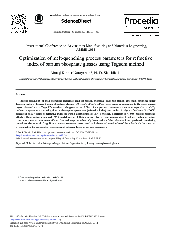 (PDF) Optimization of Melt-quenching Process Parameters for Refractive ...