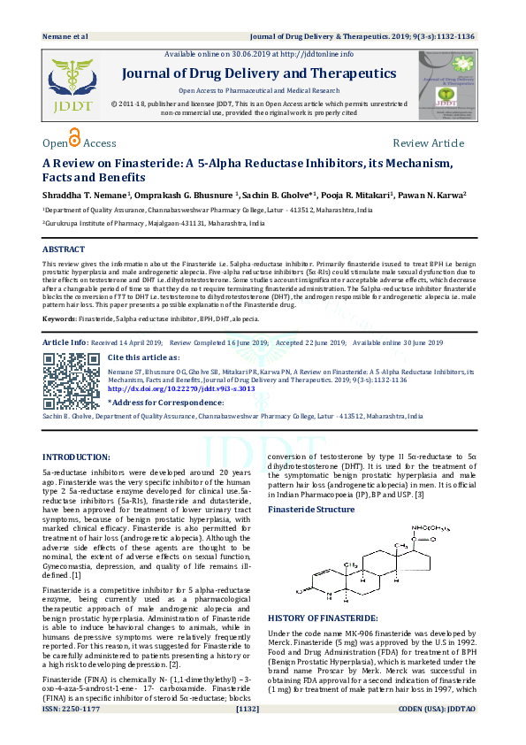 (PDF) A Review on Finasteride: A 5-Alpha Reductase Inhibitors, its ...