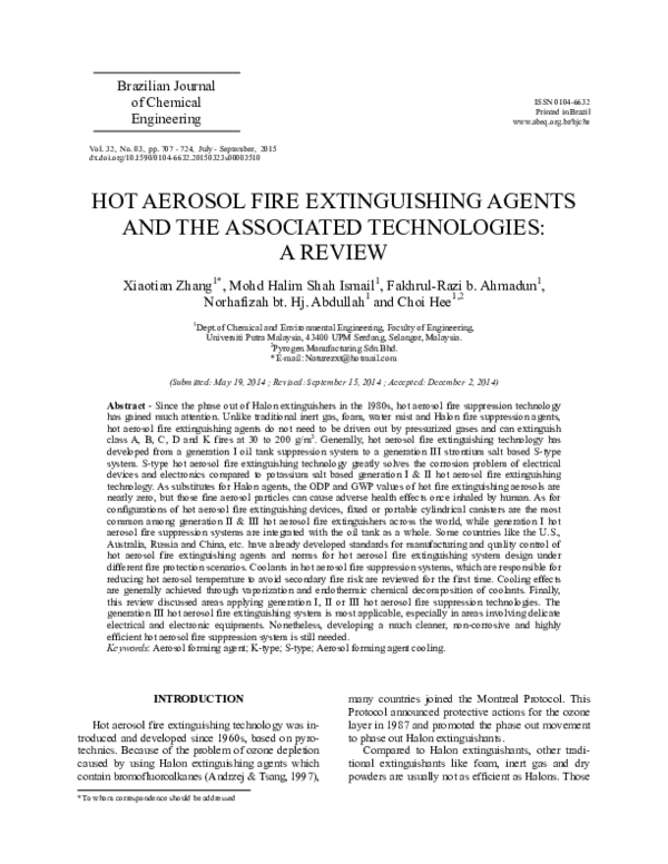(PDF) Hot Aerosol Fire Extinguishing Agents and the Associated ...