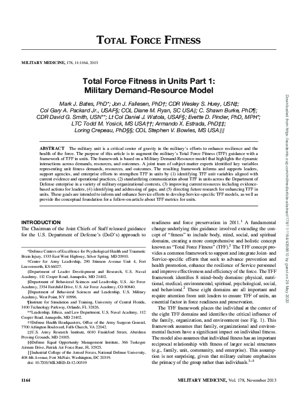 (PDF) Total Force Fitness in Units Part 1: Military Demand-Resource Model