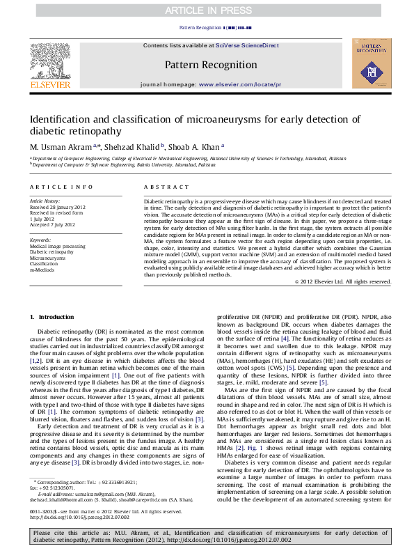 (PDF) Identification and classification of microaneurysms for early detection of diabetic ...