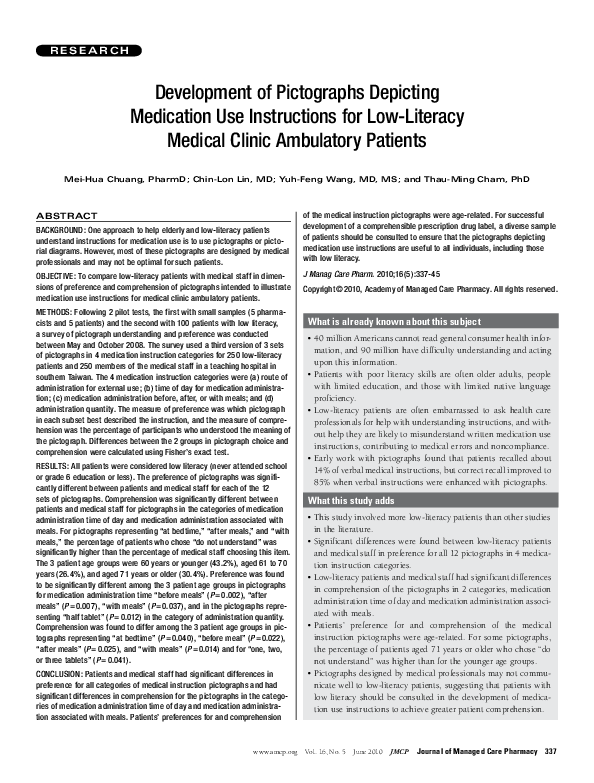 (PDF) Development of Pictographs Depicting Medication Use Instructions ...