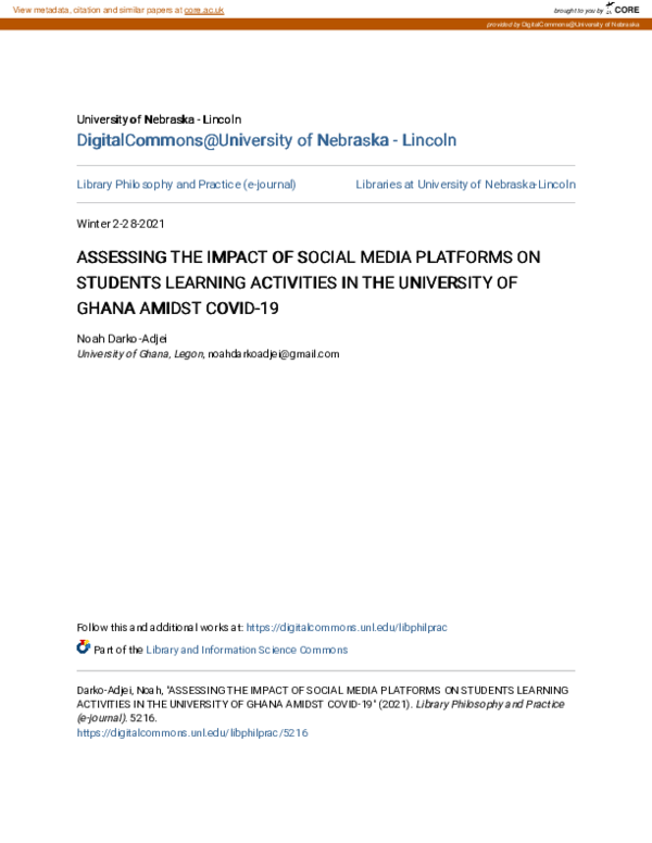 (PDF) Assessing the Impact of Social Media Platforms on Students Learning Activities in the ...