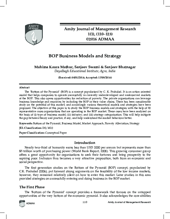 (PDF) BOP Business Models and Strategy