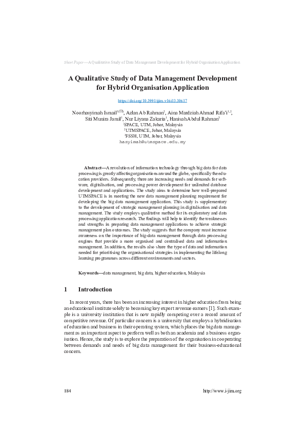 (PDF) A Qualitative Study of Data Management Development for Hybrid ...