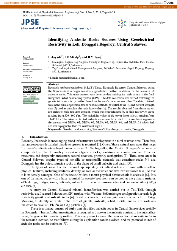 (PDF) Identifying Andesite Rocks Sources Using Geoelectrical ...
