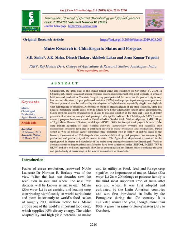 (PDF) Maize Research in Chhattisgarh: Status and Progress