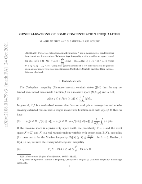 (PDF) Generalizations of some concentration inequalities