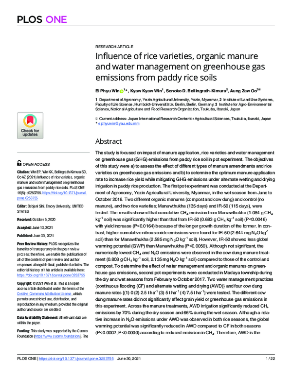 (PDF) Influence of rice varieties, organic manure and water management ...