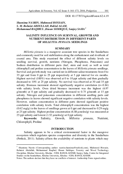 (PDF) Salinity Influence on Survival, Growth and Nutrient Distribution ...