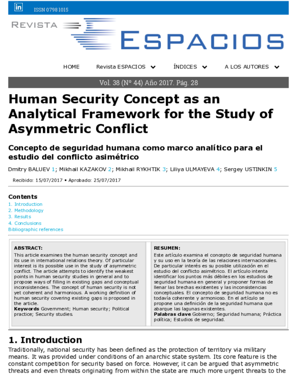 (PDF) Human Security Concept as an Analytical Framework for the Study ...
