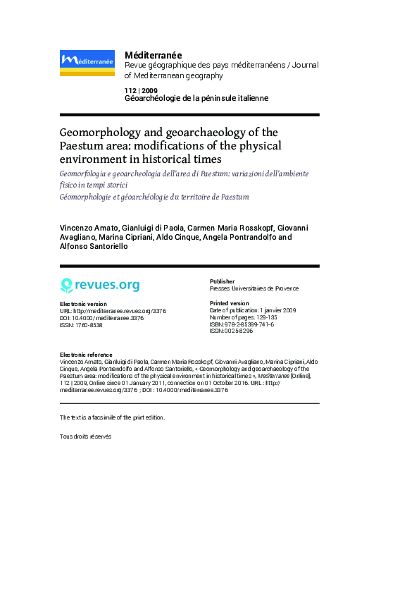 (PDF) Geomorphology and geoarchaeology of the Paestum area ...