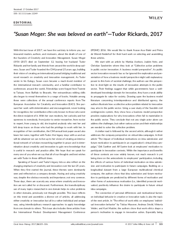 (PDF) “Susan Moger: She was beloved on earth” -Tudor Rickards, 2017
