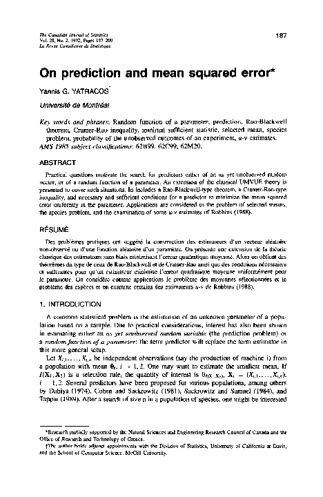 (PDF) On prediction and mean squared error